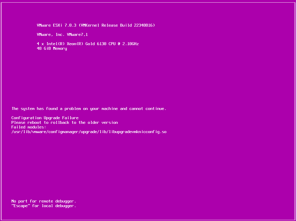 Vmware Esxi Upgrade From 6x To 7x Fails With Psod When The Esxi Host