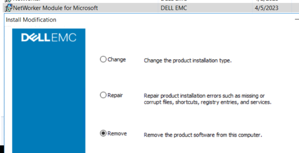 NetWorker Microsoft Module: Unable to Uninstall or Remove the NetWorker ...