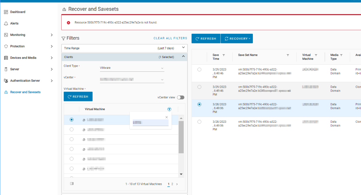 Networker 1970 Vm Restore From Networker Web User Interface Returns Resource Is Not Found
