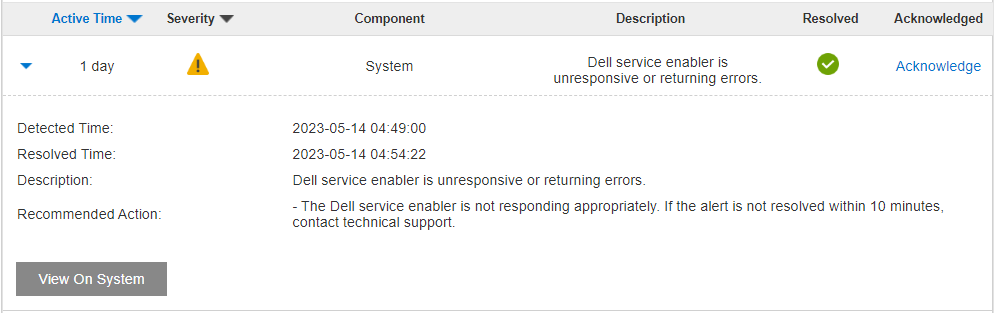 PowerVault ME5: Alert - Dell service enabler is unresponsive or returning errors | Dell US