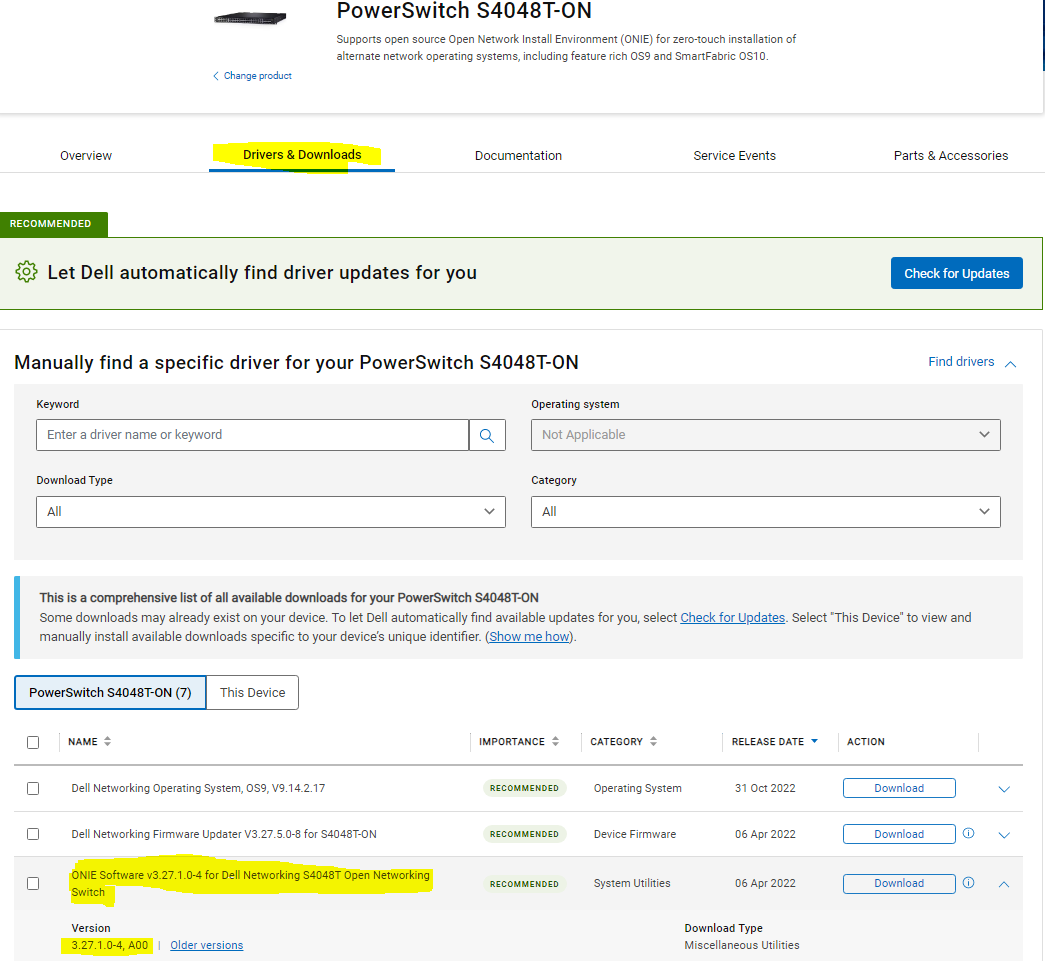 Установка Dell Networking OS10 с помощью дисплеев ONIE: «OnIE устарело ...
