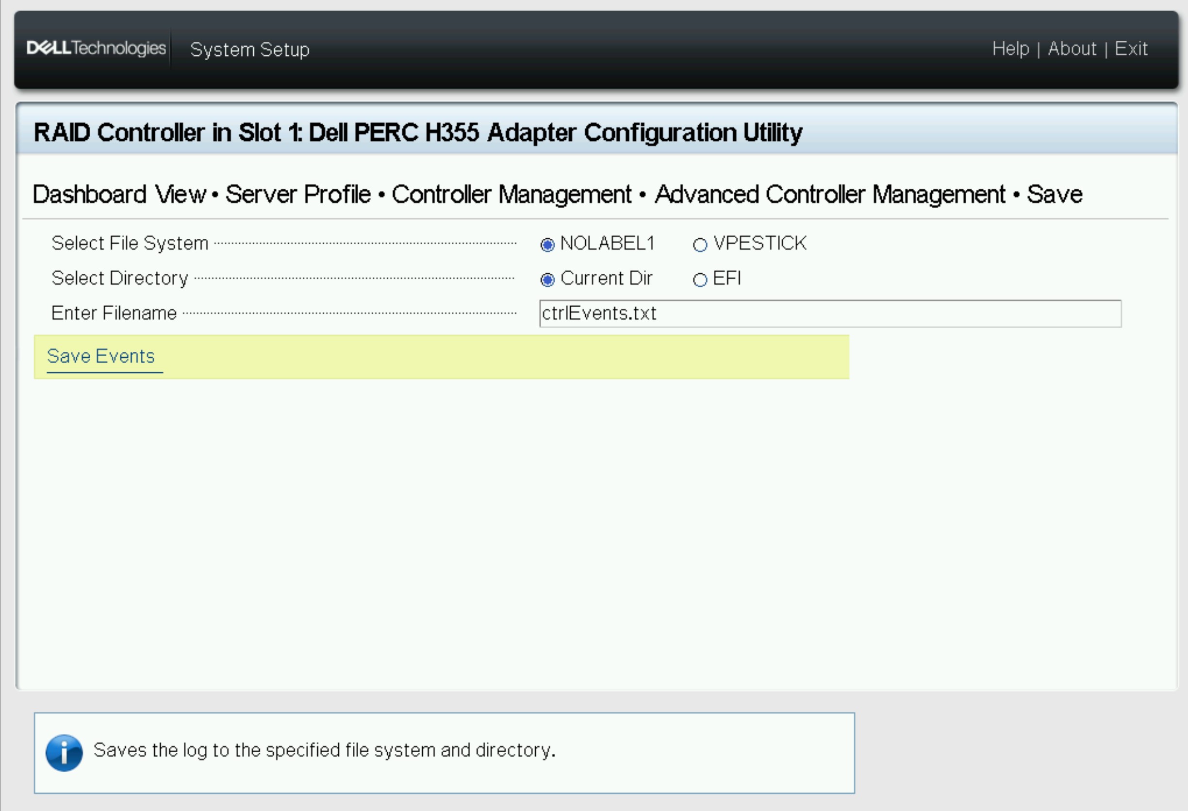 Dell PERC 9, 10 and 11: Saving the controller event logs from within ...