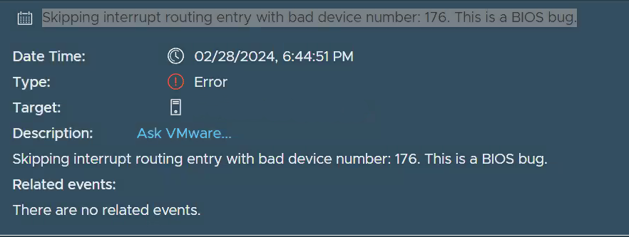 Poweredge 16g Vmware Vsphere Error Skipping Interrupt Routing Entry With Bad Device Number
