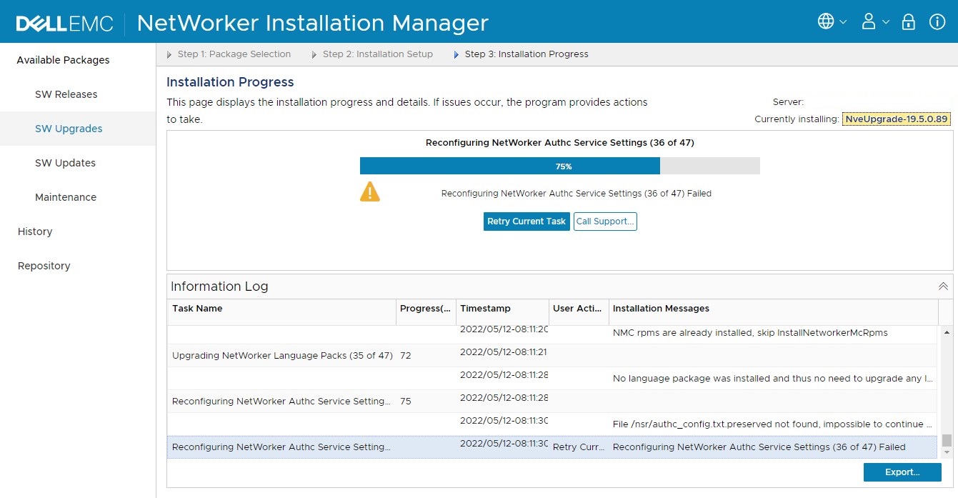 Networker Virtual Edition Upgrade Task Fails During Reconfiguring Networker Authc Service