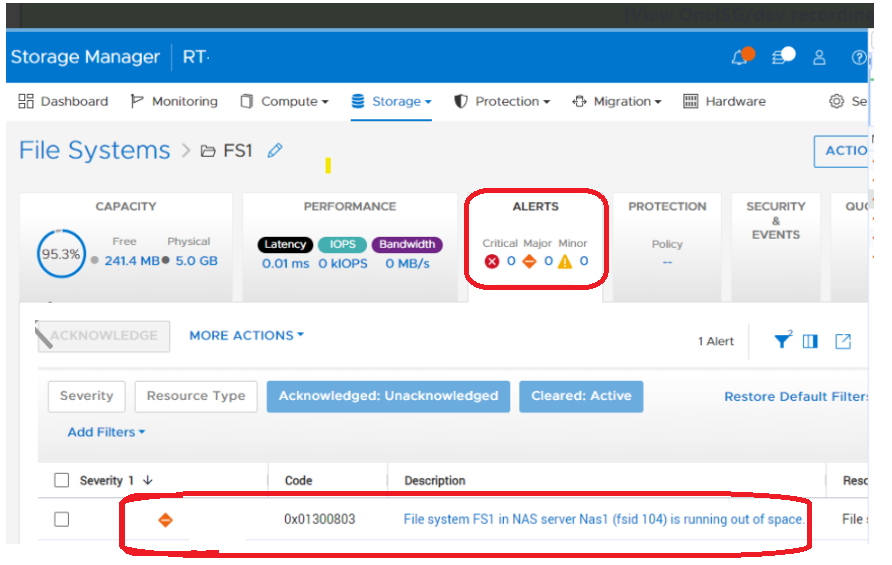 PowerStore: PowerStore Manager UI의 파일 시스템 보기에 알림 수가 제대로 표시되지 않음 | Dell 대한민국