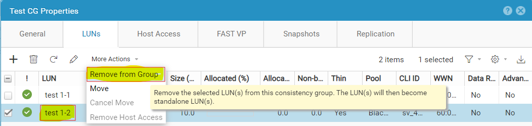 Dell Unity: How to remove an existing LUN from a Consistency Group ...