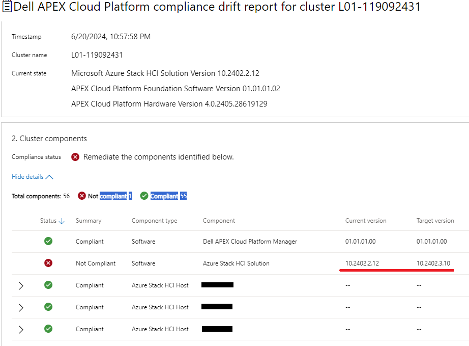 Dell APEX Cloud Platform for Microsoft Azure: 2402 SP2로 클러스터를 업데이트한 후 ...