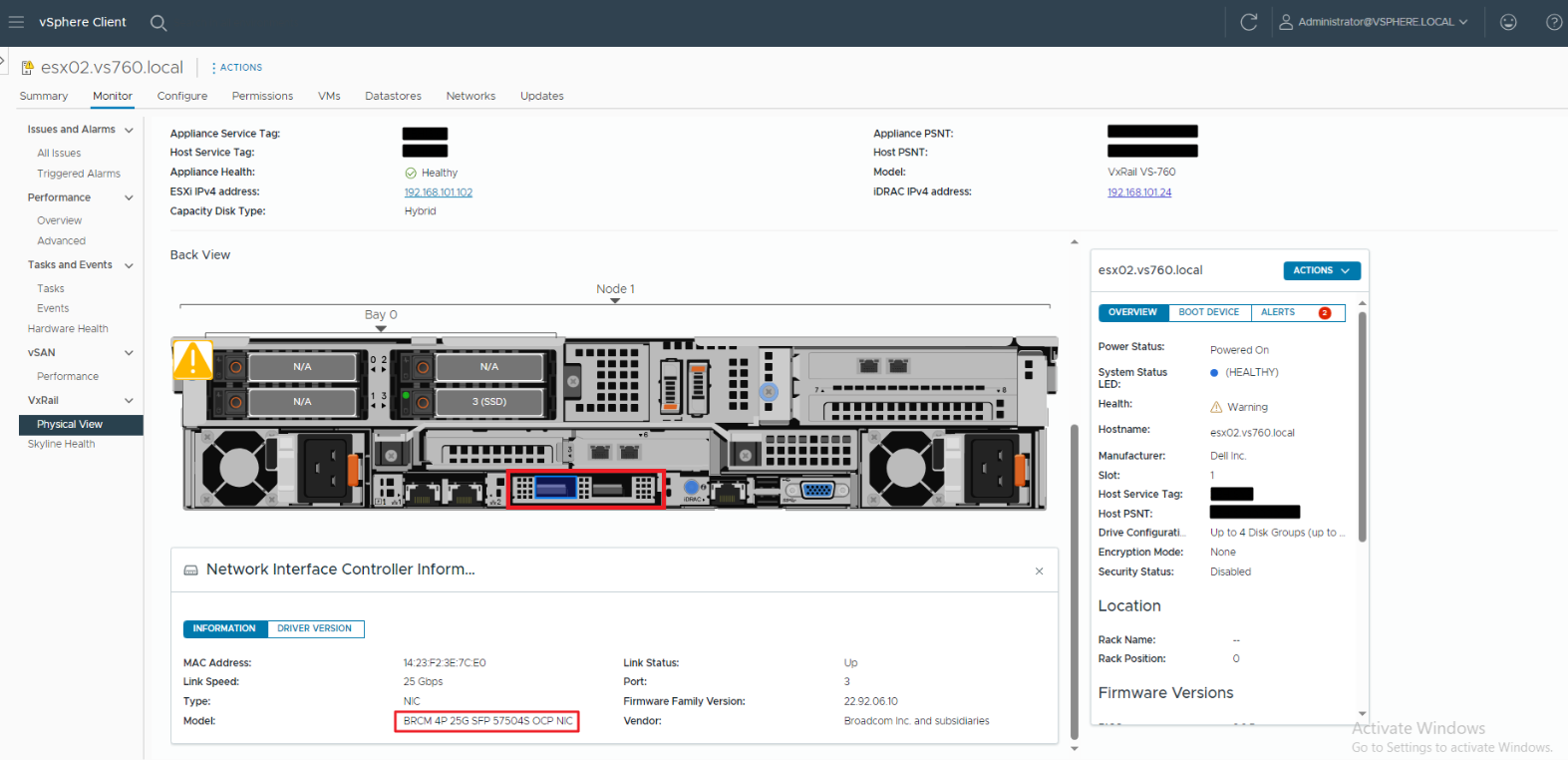 VxRail: VS-760 node Quad Port NIC shows as Dual Port NIC on node ...