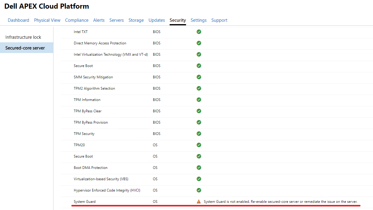 Dell Apex Cloud Platform For Microsoft Azure System Guard Warning Message After Upgrade To 23h2