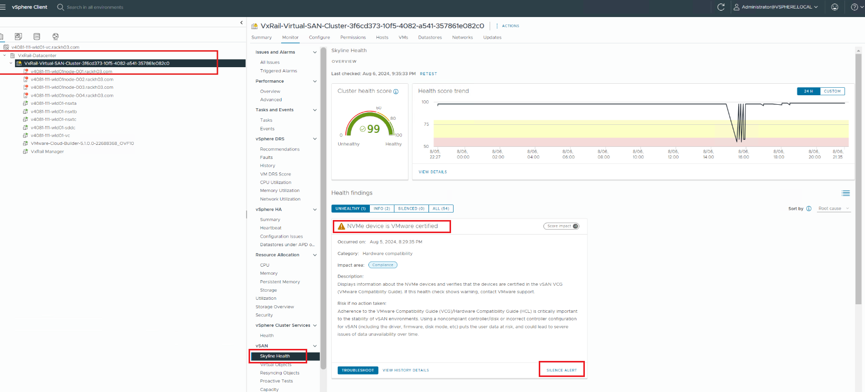 VxRail: vLCM remediation failure due to vSAN health check shows warning ...