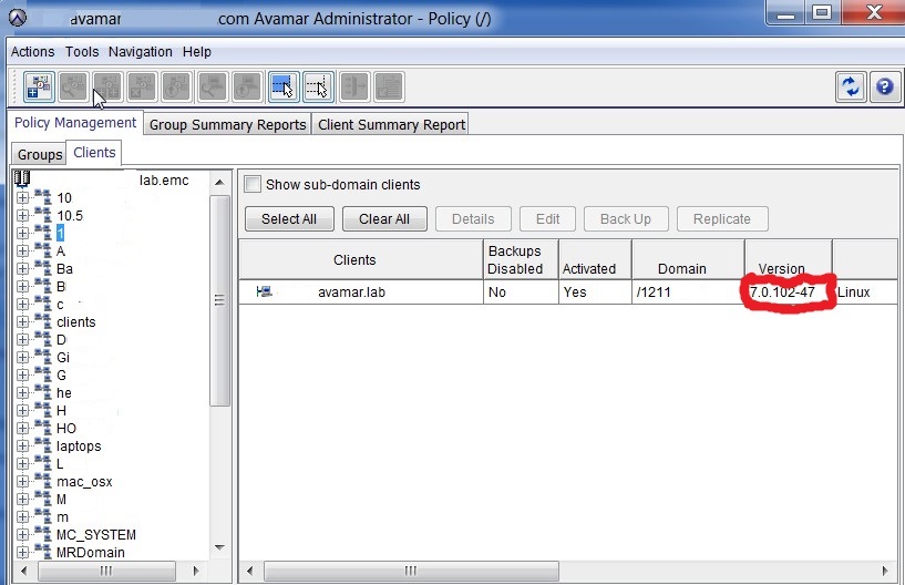 Avamar : GUI policy manager shows version old version for NDMP clients ...