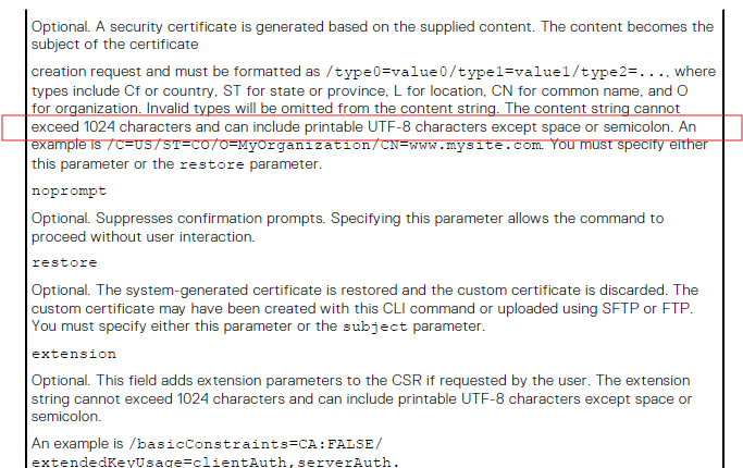 Powervault Me5 Creating Csr On An Array Using Spaces In Between The Subject And Extensions