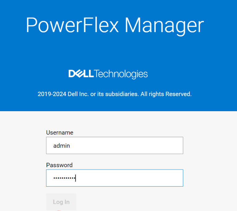 Botão de login da interface do usuário do PowerFlex 4.X PFXM esmaecido ...