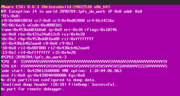 VMware ESXi 8.0 U3: ブルースクリーン: #PF ワールドlpfc_do_workの例外14 | Dell 日本