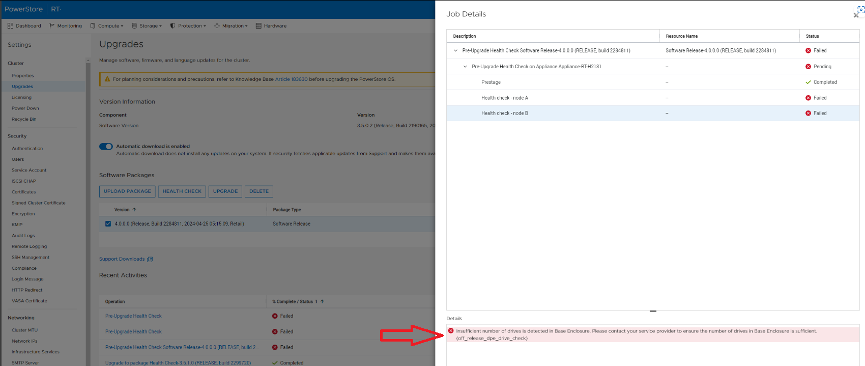 PowerStore: A Pre-Upgrade Health Check assesses if a PowerStore500T with an NVMe expansion ...
