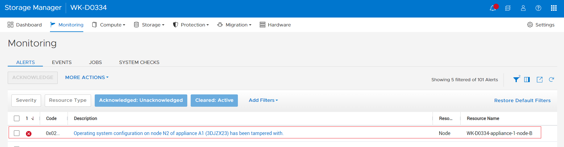 PowerStore: AIDE scan does not clear a raised alert 0x02B00502 | Dell US