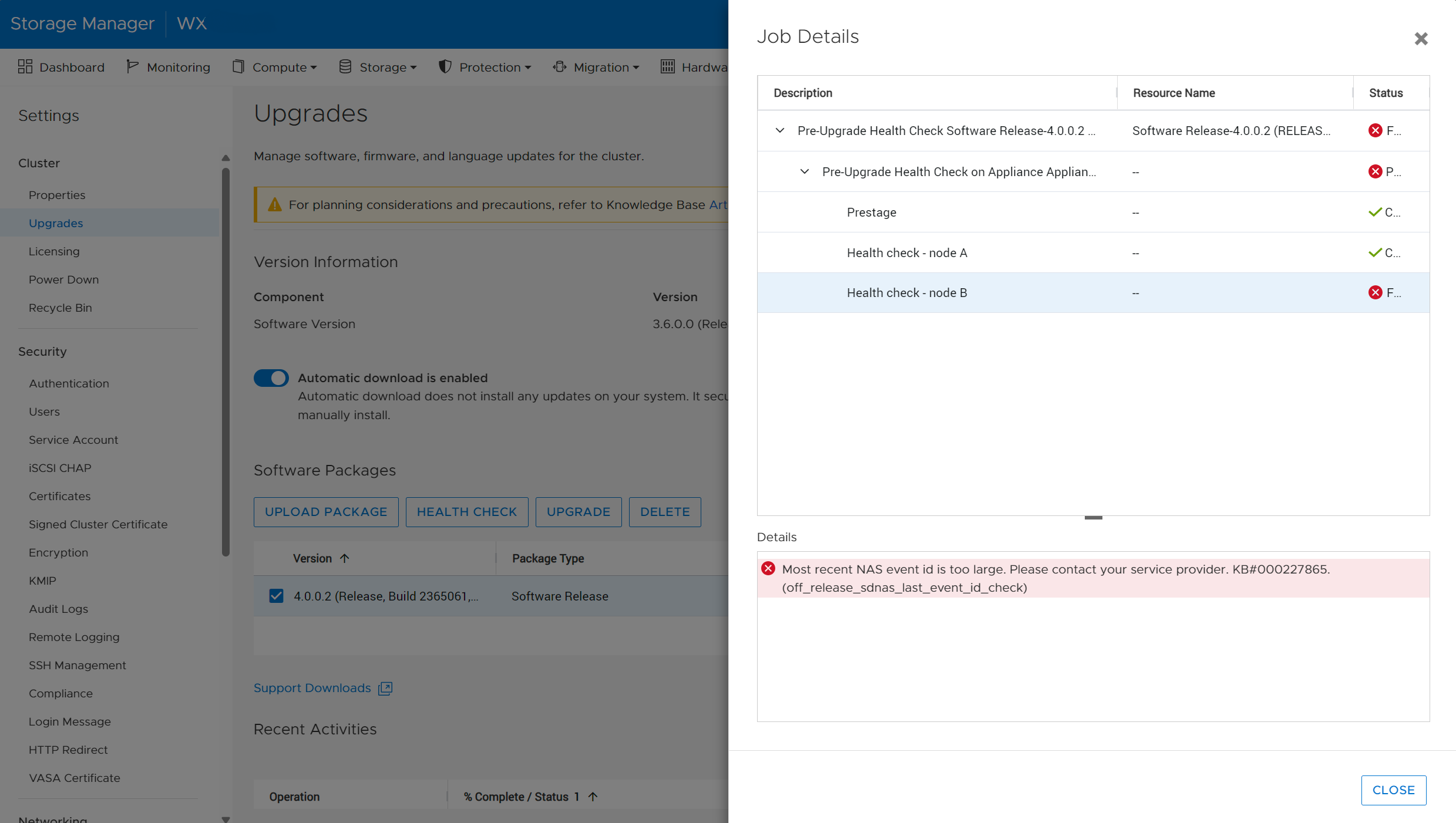 PowerStore: PUHC(Pre-Upgrade Health Check)를 통해 SdnasLastProcessedEventId 번호가 메모리 부족 문제를 일으킬 만큼 ...