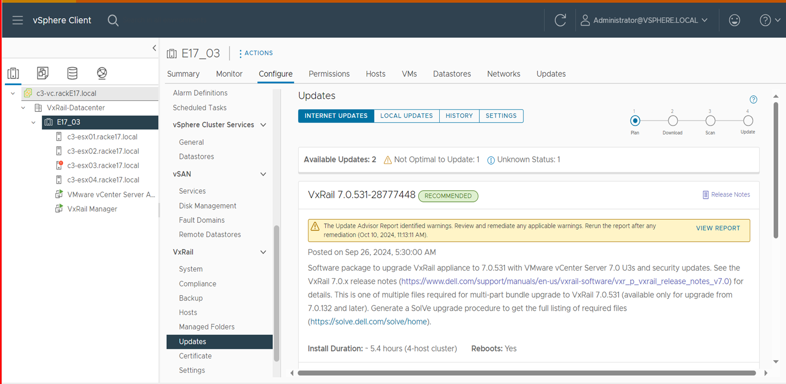VMware vCenterでのVxRail Update Advisorレポートの表示とエクスポート | Dell 日本