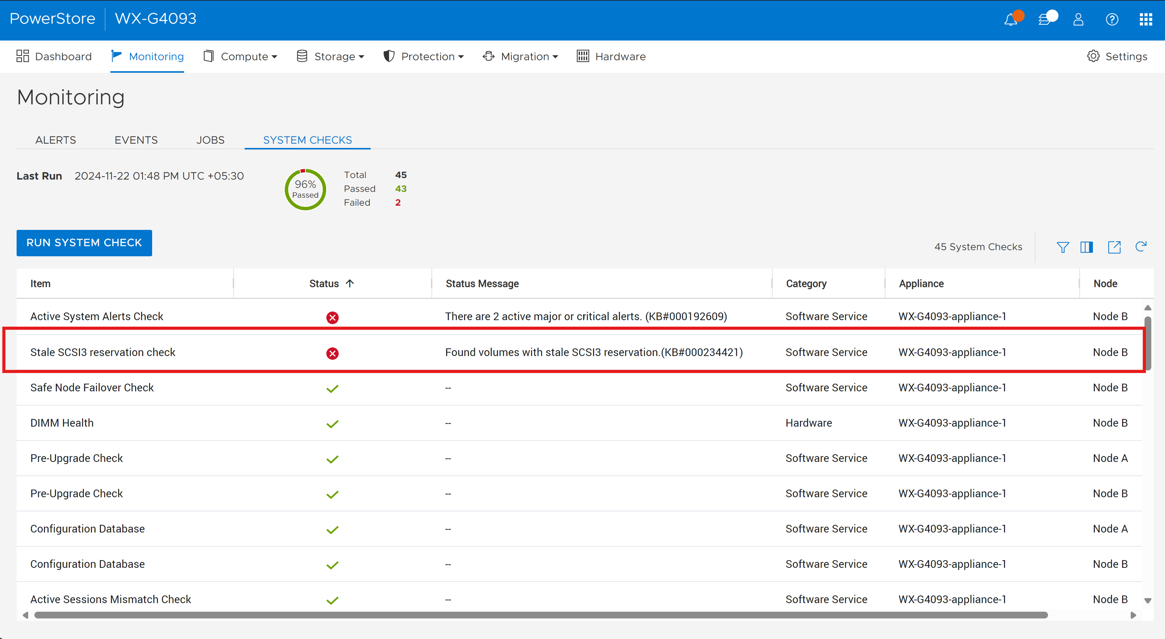 PowerStore: Systeemstatuscontroles detecteren een verouderd SCSI3-reserveringsprobleem | Dell België