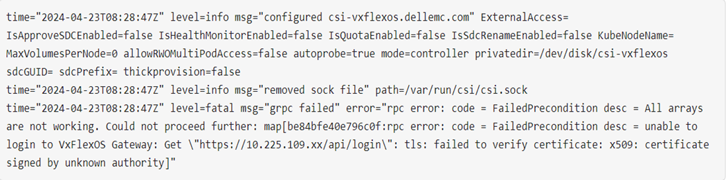 PowerFlex 게이트웨이 SSL 인증서가 90일마다 만료되어 CSI 드라이버가 실패합니다. | Dell 대한민국