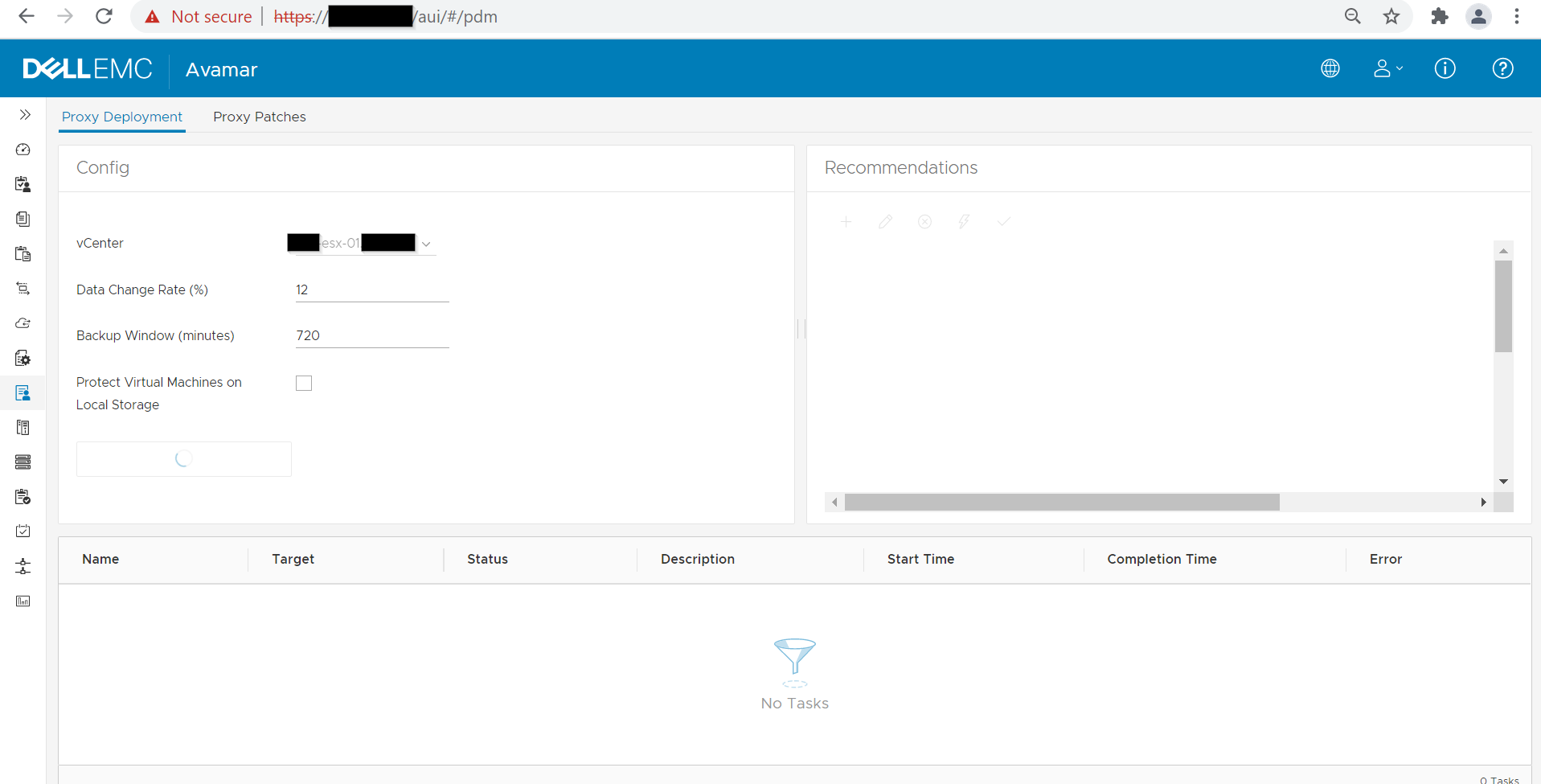 Avamar: Proxy Deployment Manager select "Create Recommendation" button does nothing. | Dell US