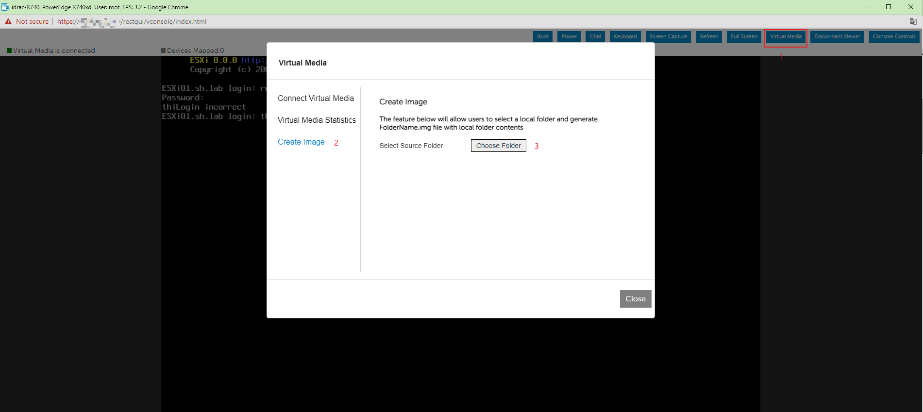 VxRail: ESXi CLI를 통해 iDRAC 또는 BMC 콘솔에 연결된 이미지 파일 또는 외부 디바이스에 액세스하는 방법 ...