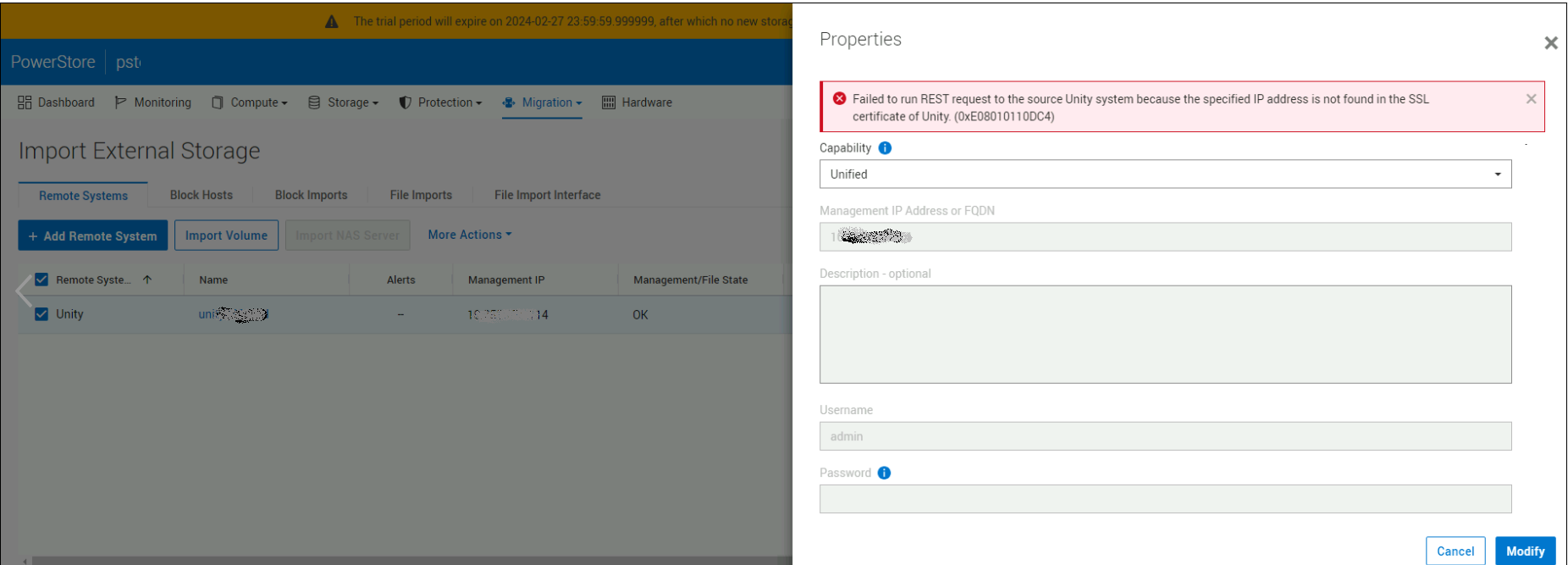 Powerstore Import Fails When An Ip Address Is Missing From The Ssl Certificate When Adding