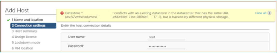 Vxrail Datalagerets Datastorenavn Er I Konflikt Med Et Eksisterende Datalager I Datacenteret