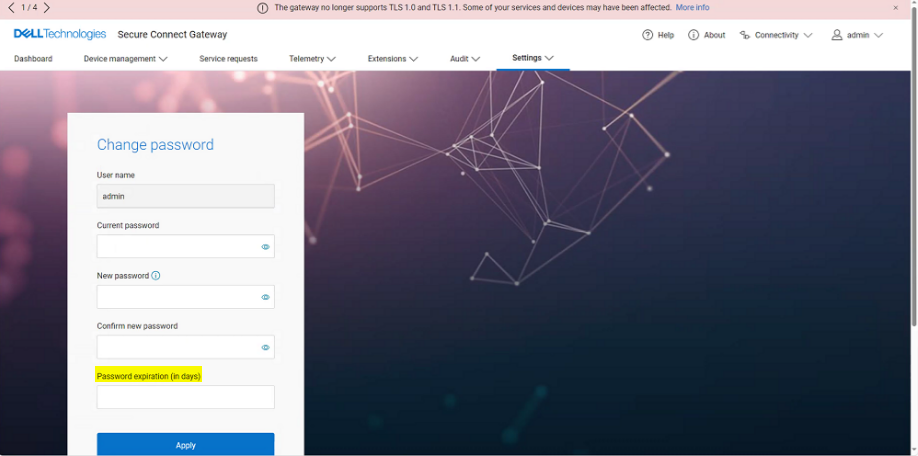 How To Set The Secure Connect Gateway Login Admin Password Expiration Date Dell India