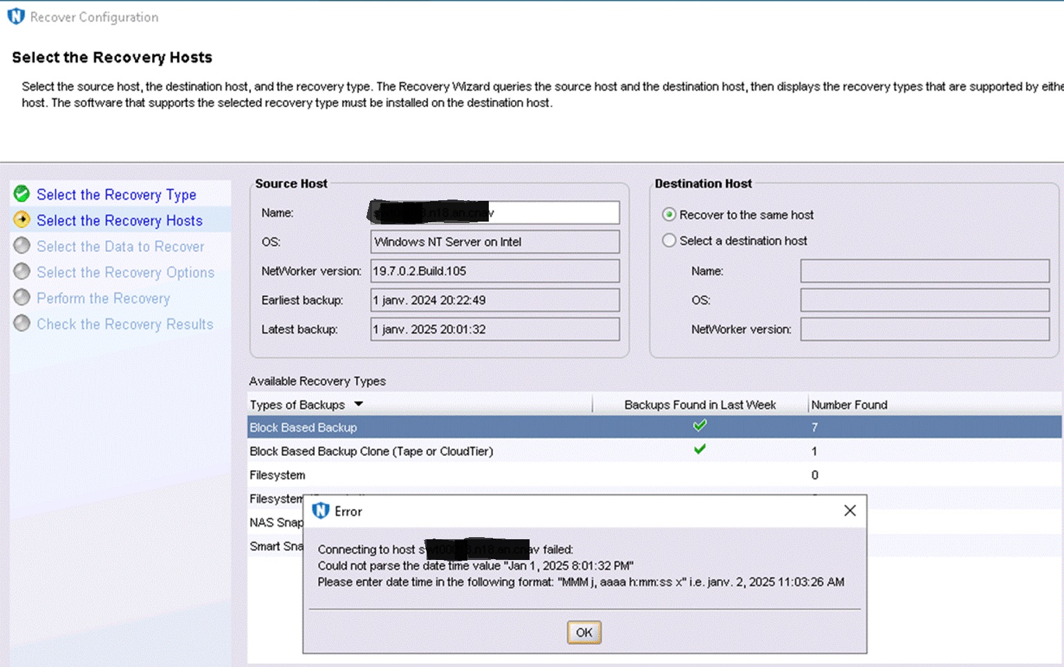 NMC: Recover Wizard and Save Sets Tab Return "Could not parse the date time value" | Dell Liberia