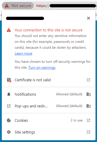 SSL Certificate shows the warning "Your connection is not private" when browsing a web server UI ...