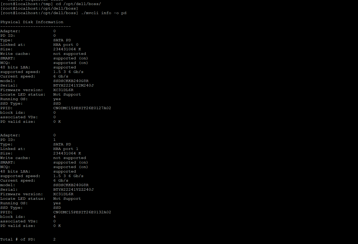 PowerEdge: Instale la utilidad BOSS de MVCLI en ESXI para determinar la resistencia restante de ...