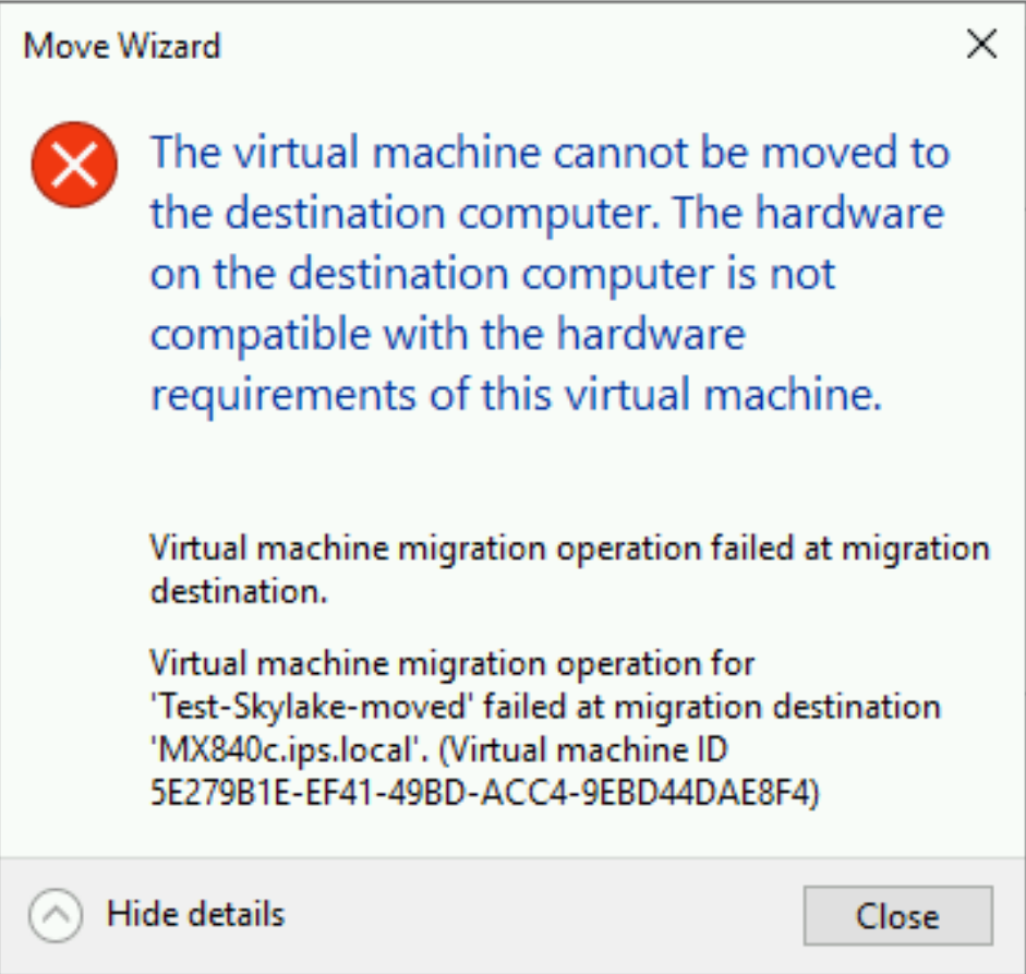 Windows Server: 2019 / 2022 Hyper-V Live Migration of VMs on hosts with different CPU ...