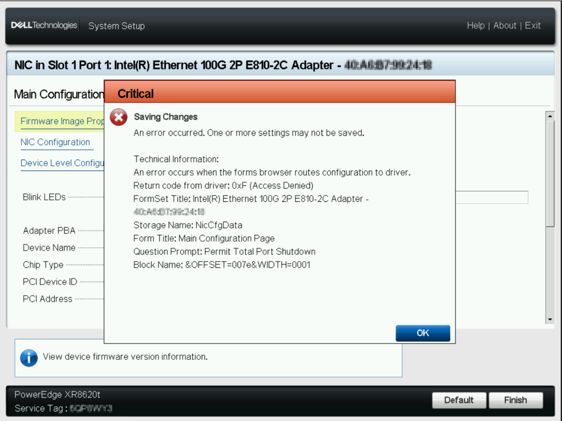 PowerEdge: Dell E810-2C Network Adapter Error When Applying Default ...