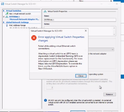 PowerEdge: Windows Server 2022 Cannot create a Virtual switch with LBFO or Set team | Dell US
