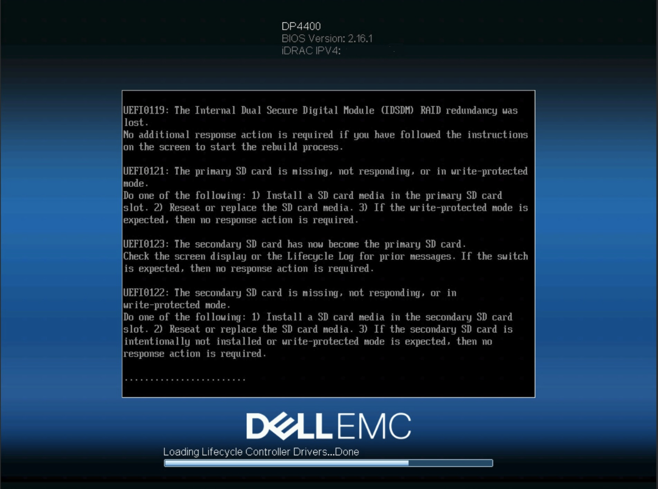 PowerProtect og IDPA: DP4400-fejl registreret på internt dobbelt SD ...