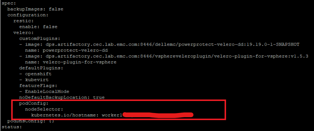 PowerProtect Data Manager - OpenShift용 Velero Pod에서 nodeSelector가 작동하지 ...