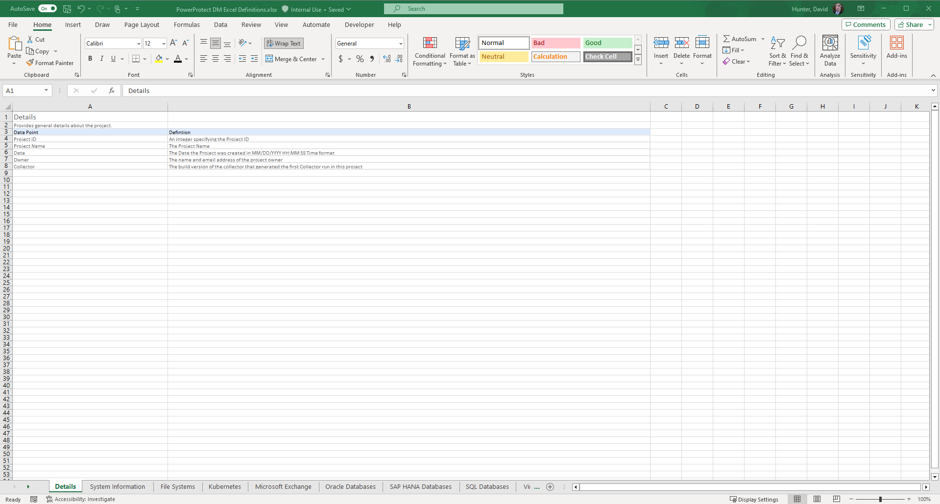 Live Optics: Definiciones de informes de Excel de PowerProtect Data ...