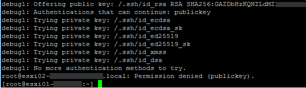ESXi 서버에 로그인을 시도하면 "No supported authentication methods available (server sent: publickey)" 오류가 ...