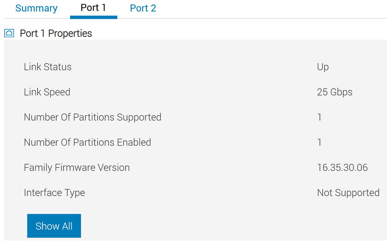 멜라녹스 커넥트X-5 | 인터페이스 유형이 펌웨어 16.35.30.06을 사용하는 iDRAC GUI에서 지원되지 않음으로 표시됨 ...