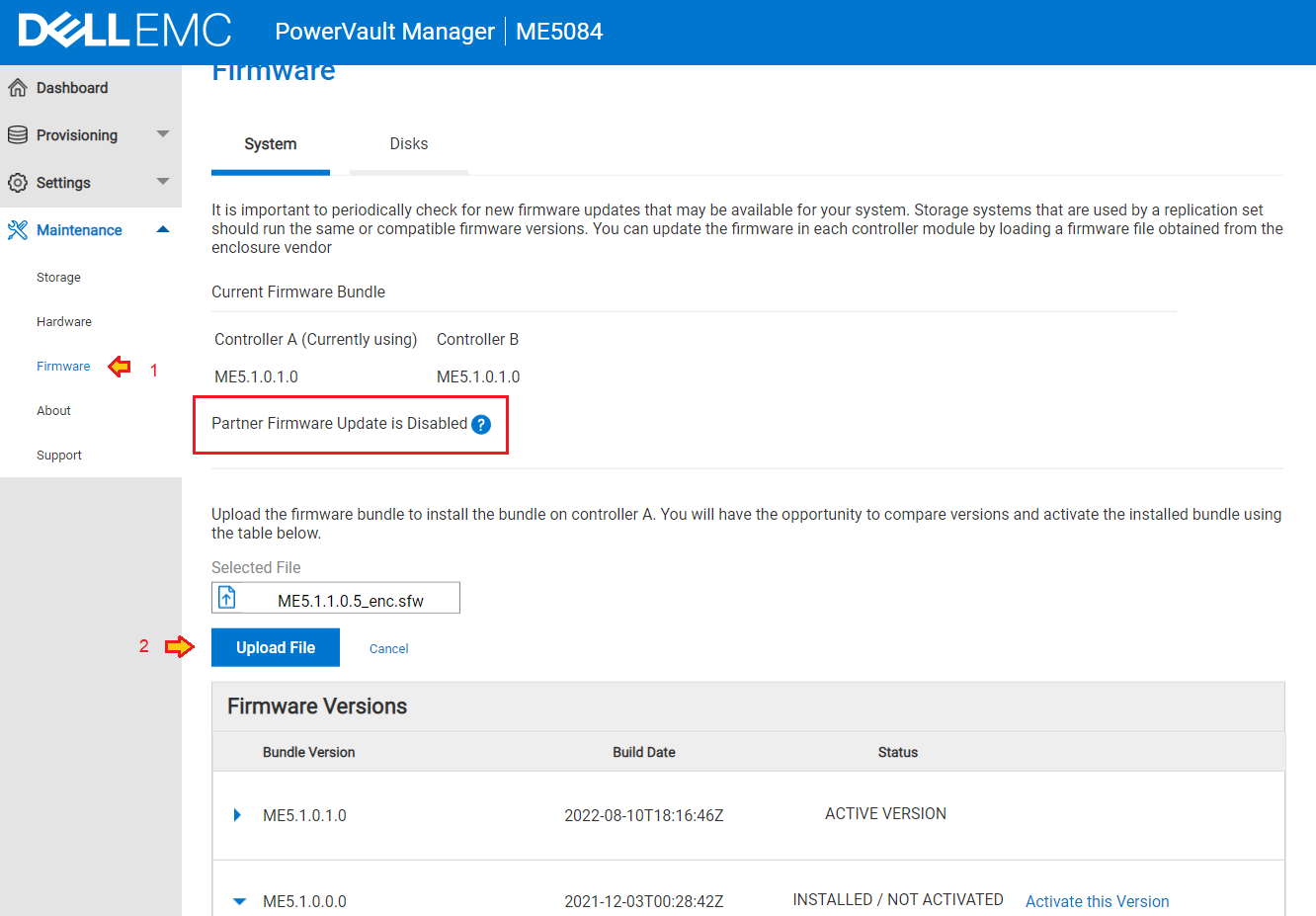 PowerVault ME5: How to Upgrade Controller Firmware Version ME5.1.0.1.0 to Later Versions | Dell US