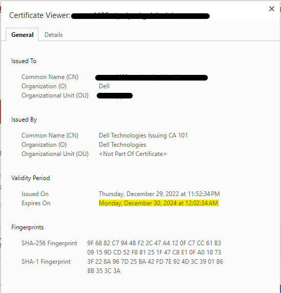 SSL Certificate shows the warning "Your connection is not private" when browsing a web server UI ...