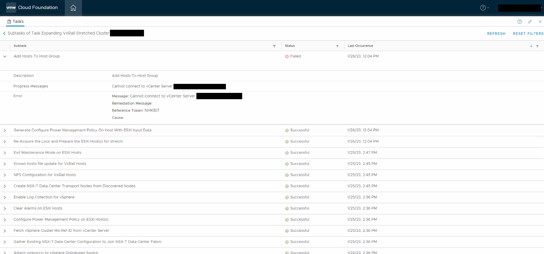 VCF op VxRail: Workflow voor stretched cluster uitvouwen van VxRail mislukt tijdens subtaak "Add ...