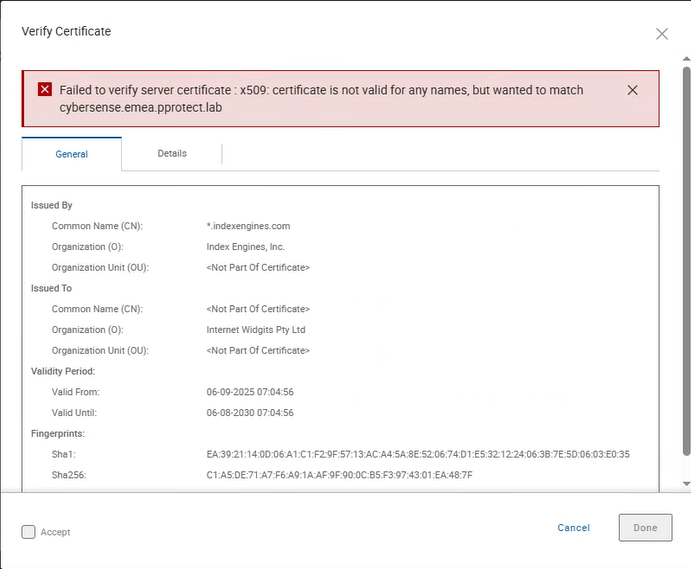 PowerProtect Cyber Recovery: CyberSense: Yükseltmeden sonra Sertifika ...