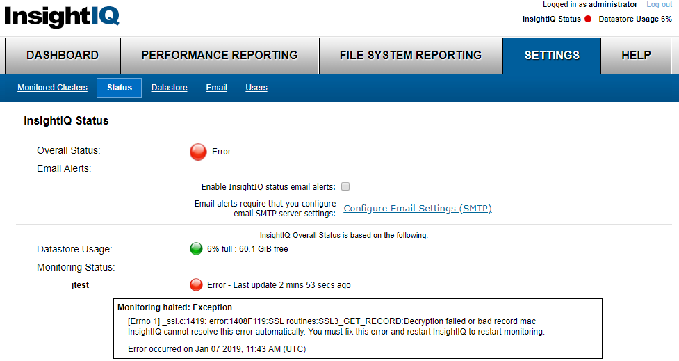 Isilon: InsightIQ: 모니터링이 중단됨: 암호 해독 실패 또는 레코드 mac 불량 | Dell 대한민국