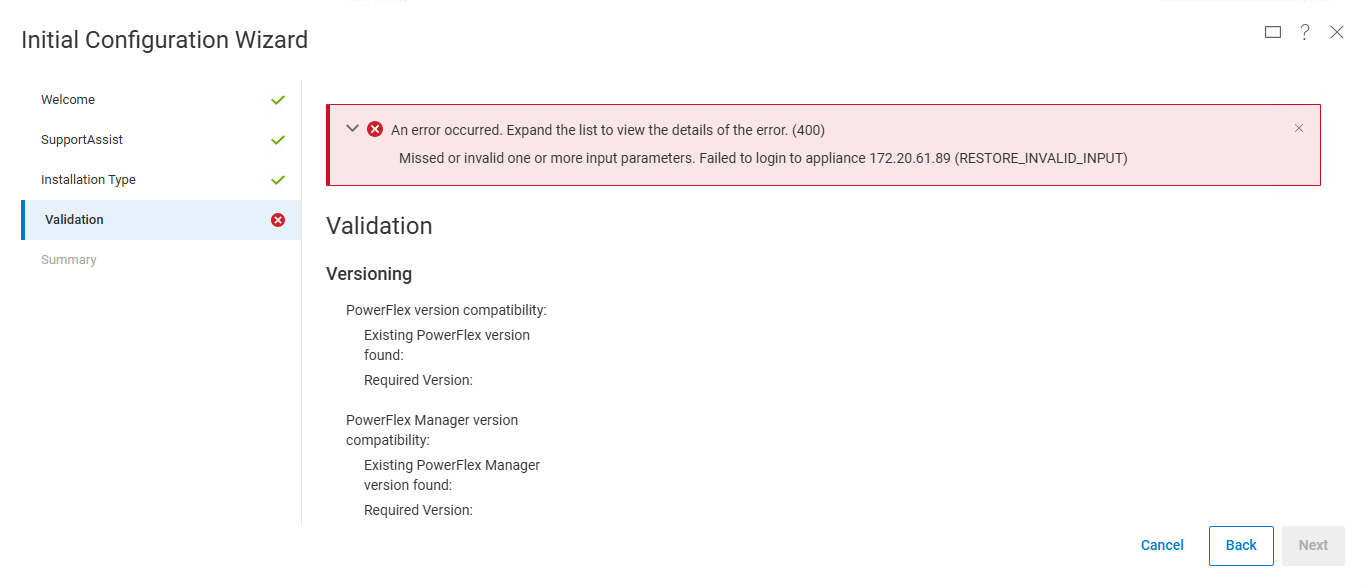 PowerFlex Management Platform - import existing PowerFlex Manager 3.x fails with error 400 ...