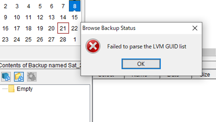 Avamar FLR fails for vCenter image backup with error "Failed to parse the LVM GUID list". | Dell ...