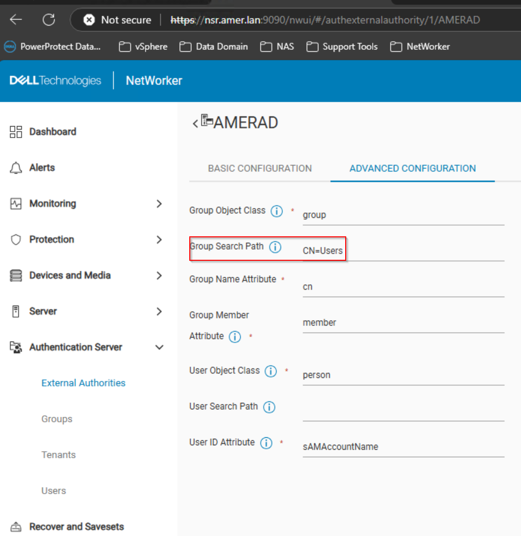 NetWorker: AD-Anmeldung schlägt fehl: "Nested Exception is javax.naming.PartialResultException ...
