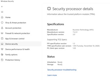 Pluton Security Processor Details are not Displayed in Windows Settings | Dell Montenegro