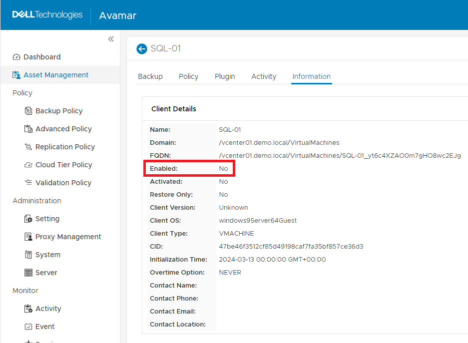 Avamar: Backup Fails with "Client Backup Disabled" | Dell US